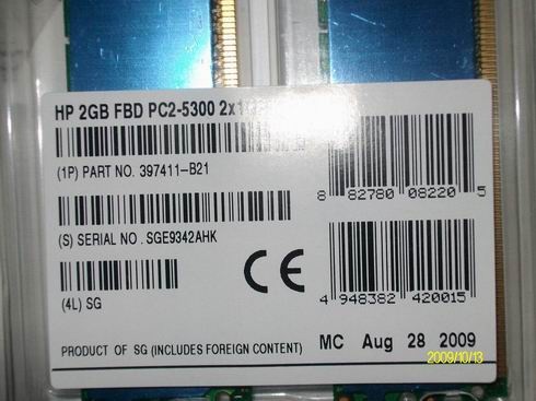 408854-B21 8GB PC2-5300 DDR2 (2*4G) dual rank
